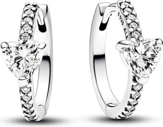 Pandora Timeless Funkelndes Herz Creolen aus Sterling Silber mit Zirkonia, 293097C01