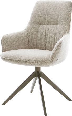DELIFE Esszimmerstuhl Zelia-Flex mit Armlehnen Kreuzgestell breit Effektfinish Titan Webstoff Soft Beige 360&deg; drehbar Wippfunktion Taschenfederkern
