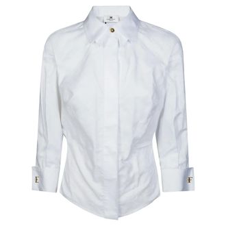 Elisabetta Franchi Femme, Blouses et Chemises, Blanc, Taille: 42 FR Chemise en coton jacquard avec boutons de manchette