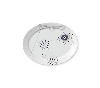 ROYAL COPENHAGEN Black Fluted Mega Ovale Platte aus Porzellan in der Farbe Weiß-Schwarz, Länge: 33,4cm, 1017039