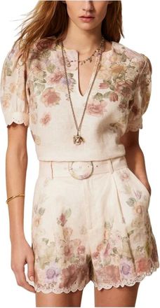 Twinset Femme, Shorts, Multicolore, Taille: 40 FR Shorts en lin &agrave; imprim&eacute; floral