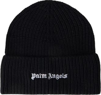 Palm Angels Femme, Accessoires, Noir, Taille: ONE Size Logo Ribbed Beanie