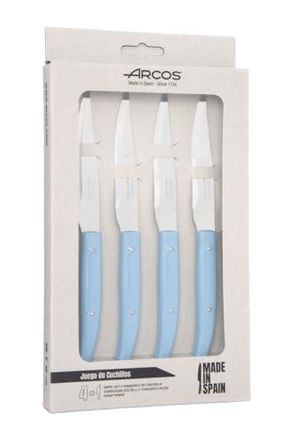 Arcos Serie Steak Basics - 4-teiliges Steakmesser-Set - Klinge aus Nitrum-Edelstahl 110 mm - glatte Schneide - Griff aus Polypropylen - Farbe Blau