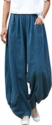 Onsoyours Pantalon en Lin Femme été Large Chic Pantalons Casual Jambe Jogging Yoga Gym Pantalon Sarouel Fitness Pantalon Large Taille Haute Respirant Pants F Bl