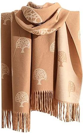 GFM Châle super doux - Mélange de cachemire - Arbre de vie, arbres ou plumes en relief (CSHSHL-B),.Tlife-Light Brown, L