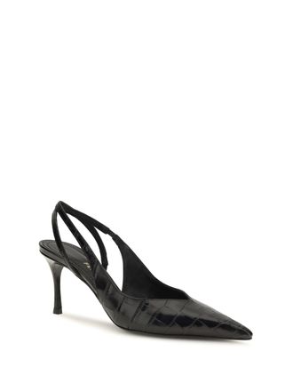 Ferragamo Crocodile-Effect Leather Slingback Heel - Black