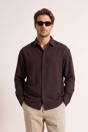 Trendyol MAN Herren Braun Einfarbig Lang Regular Fit Hemden