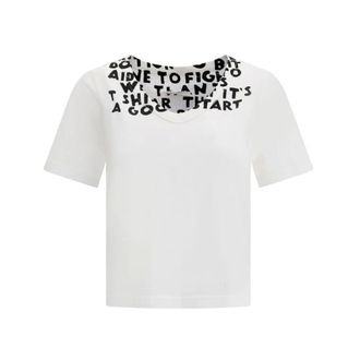 Maison Margiela Femme, Tops, Blanc, Taille: 40 FR T-shirt minimaliste à col en V avec lettrage contrastant