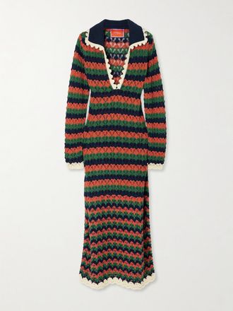 La DoubleJ Perry Midikleid Aus Baumwolle Mit Streifenmuster Und Wellenkanten - Mehrfarbig