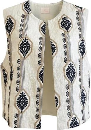 Gianni Lupo Femme, Vestes, Beige, Taille: 38 FR Gilet stampa etnica