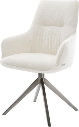 DELIFE Esszimmerstuhl Zelia-Flex mit Armlehnen Kreuzgestell breit Graphit Boucl&eacute; Soft Beige 360&deg; drehbar Wippfunktion Taschenfederkern