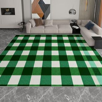 Generic Tapis de Chambre Minimalist Vert Olive, Paillasson Moquette de Salon &agrave; Poils Ras, Grille Carr&eacute; Imprim&eacute; Lavable Tapis Int&eacute;rieur pour D&eacute;cor de Cuisine E