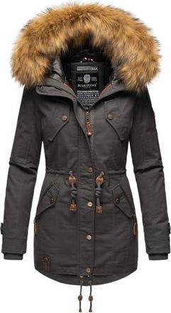 Marikoo B813 Veste dhiver chaude pour femme en fourrure synth&eacute;tique &agrave; capuche, anthracite, M