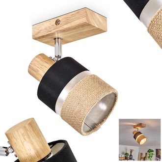 HOFSTEIN Deckenleuchte Fallhagen, moderne Deckenlampe aus Holz/Metall/Leinen in Naturfarben/Chrom/Schwarz Leuchte 1-flammig im skandinavischen Design mit verst