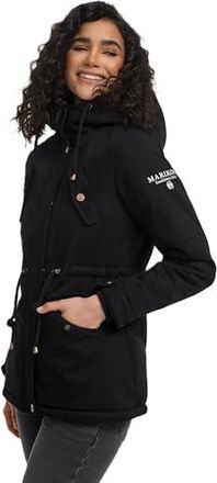 Marikoo B376 Parka dhiver pour femme avec doublure en fourrure, noir/noir, M