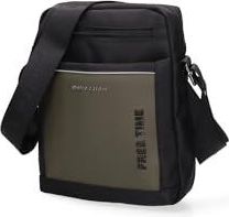 Pierre Cardin Sac à bandoulière pour homme Cuir végétalien Produit végétalien 18x25x6 cm 2051-ALAN09, Noir et vert, Taille unique