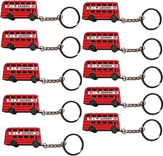 Generic Un lot de 10 porte-cl&eacute;s bus londonien rouge classique &agrave; deux &eacute;tages - Porte-cl&eacute;s en m&eacute;tal durable, souvenir et cadeau britannique, design authentique 