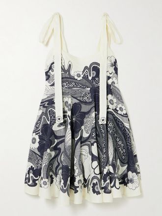 Alemais Mickey Minikleid Aus Leinengaze Mit Blumenprint Und Raffungen Zum Binden - Blau