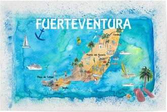 artboxONE Poster 75x50 cm Reise Fuerteventura Illustrierte Karte - Bild fuerteventura City fuerteventura