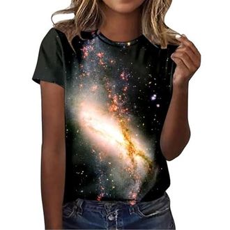 Generic T-shirt Galaxy pour femme - Costume de carnaval tendance - Ciel &eacute;toil&eacute; - Costume d&eacute;t&eacute; - Costume de carnaval - Galaxie - Univers - Manches courtes, Ble