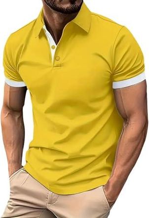 Generic Polo pour homme &agrave; manches courtes d&eacute;contract&eacute; boutonn&eacute; sur le devant uni T-shirt de golf pour bureau, travail, &eacute;t&eacute;, haut respirant, usage quotidien, c