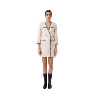 Suncoo Cremefarbenes Kleid in Wickeloptik mit Chanel-Details - - Dresses - Damen - Wei&szlig; - S