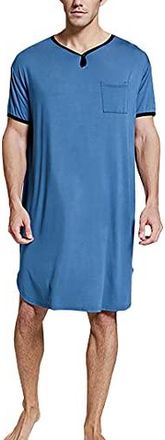 Feoya Homme Chemise de Nuit Bleu Clair Ample en Coton à Manches Courtes Vêtements Pyjama XXL