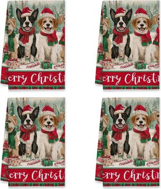 Generic Hunde-K&uuml;chent&uuml;cher, Weihnachtsmannm&uuml;tzen, Schals, wiederverwendbar, 40,6 x 61 cm, Rot, 4 St&uuml;ck