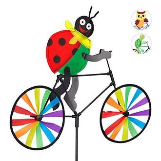Relaxdays Windrad Marienkäfer, Gartenstecker in tierischem Design, Kinder, Balkon oder Terrasse, 85 cm hoch, mehrfarbig
