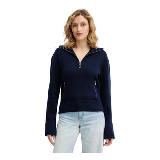 Victoria Beckham Half-Zip Milano Pullover - - Knitwear - Damen - Blau - L