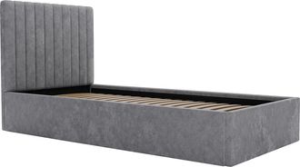 Vente-Unique Lit coffre 90 x 190 cm Avec t&Iacute;te de lit coutures verticales - Tissu - Gris - Sarah