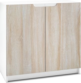 Vladon Sideboard Logan, Made in Germany, Kommode mit 2 Türen, Weiß matt/Eiche sägerau (82 x 78 x 37 cm)