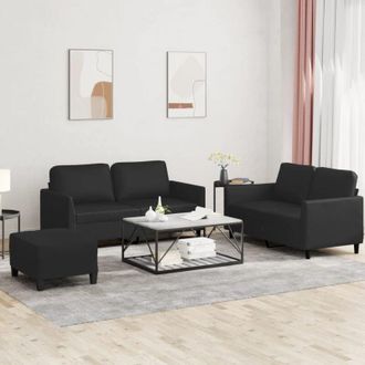 vidaXL Vidaxl - Ensemble de canapés 3 pcs avec coussins Noir Similicuir