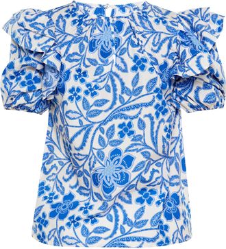 Usha Bluse Frauen wei&szlig; blau