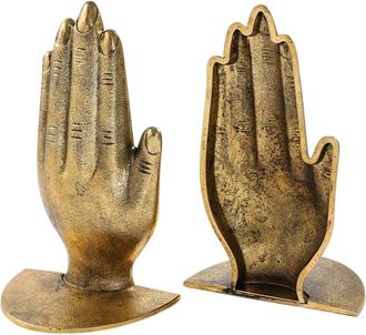 SOLUSTRE Buchst&uuml;tzen aus Eisen im Retro Stil 1 Paar Dekorative Metall Buchhalter mit Betenden H&auml;nden Stabile Regal Dekoration f&uuml;r Schreibtisch und B&uuml;ro