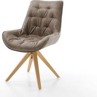 DELIFE Esszimmerstuhl Taimi-Flex Mikrofaser Taupe Vintage Holzgestell kantig Natur, Esszimmerstühle