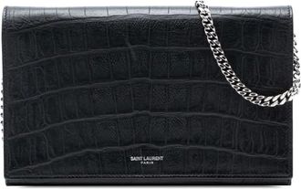 Saint Laurent 2015 Croc Embossed Leather Wallet On Chain crossbody bag - Schwarz