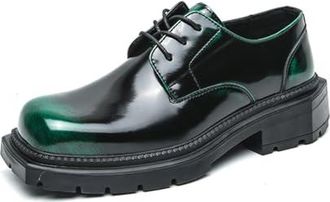 Generic Chaussures Oxford &agrave; plateforme en cuir pour homme - Bout carr&eacute; - Semelle &agrave; lacets - Chaussures habill&eacute;es d&eacute;contract&eacute;es antid&eacute;rapantes &agrave; talon bloc bas