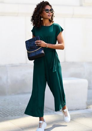 Lascana Culotte-Overall LASCANA, Damen, Gr. 34, N-Gr, blau (petrol), Jersey, Obermaterial: 95% Viskose, 5% Elasthan, unifarben, figurumspielend 7/8-L&auml;nge, Run