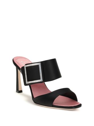 Roger Vivier Womens Mules Trompette Satin Black Silk Sandal