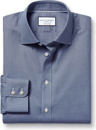 CHARLES TYRWHITT Luxuriöses Hemd mit Hahnentrittmuster - Königsblau Knopfmanschette