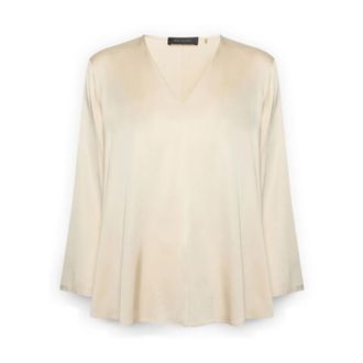 Elena Miro Stretch Viskose Satin Bluse - - Blouses & Shirts - Damen - Beige - 2XL