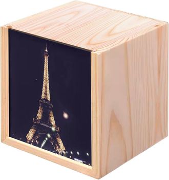 Fabulous Holzkiste mit Eiffelturm, beleuchtet die Nacht mit Blick auf Paris Frankreich (10 x 10 x 10 cm)