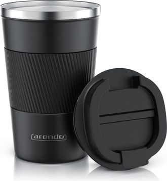 Arendo Thermobecher to go - Edelstahl Kaffeebecher Thermo mit Deckel - Reisebecher - 350 ml - 100% auslaufsicher - Einhandbedienung - Trinköffnung mit Klappv