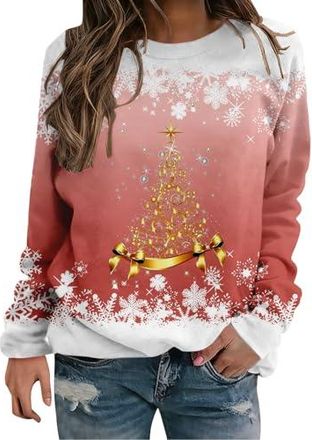 Generic Cihdmfb Pull de Noël pour femme - Sweatshirt de Noël amusant - Imprimé sapin de Noël - Manches longues - Pull de Noël surdimensionné - Col rond - Pull
