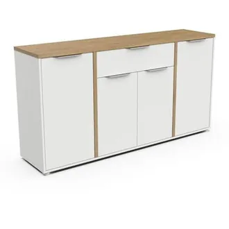 Demeyere Buffet Moderne 4 Portes & 1 Tiroir - Style Scandinave - Coloris Blanc Mat & Ch&ecirc;ne Hamilton - 160,7 x 39,6 x 85,6 cm