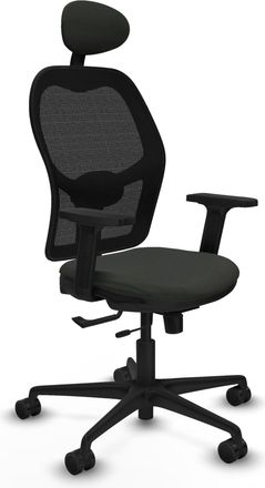 Piqueras y Crespo Schwarzer B&uuml;rostuhl mit 2D-Armen, h&ouml;henverstellbarer Lendenwirbelst&uuml;tze und festem Kopfteil, ausgestattet mit Syncro/Traslack und injiziertem Schaumst