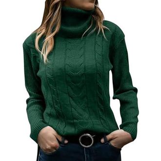 Generic Pull &agrave; col roul&eacute; et manches longues en tricot torsad&eacute; pour femme - Pull en laine - Coupe d&eacute;contract&eacute;e - Demi-fermeture &eacute;clair - Polaire thermique, Ver