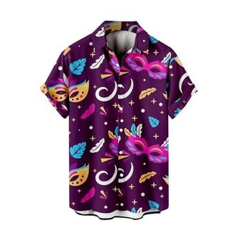 Generic Costume de carnaval pour homme - Chemise &agrave; manches courtes - Chemise de loisirs avec boutonni&egrave;re - Chemise de vacances &agrave; revers - V&ecirc;tement de f&ecirc;te - B