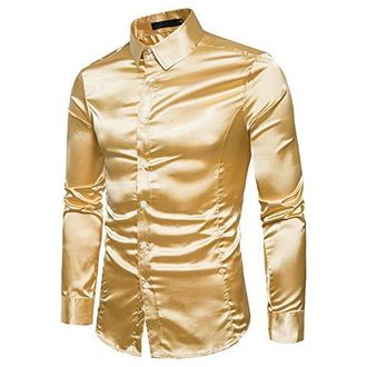 Generic Chemise brillante &agrave; manches longues pour homme, col boutonn&eacute;, chemise d&eacute;contract&eacute;e de qualit&eacute; sup&eacute;rieure, chemise douce pour la peau, haut luxueux sop